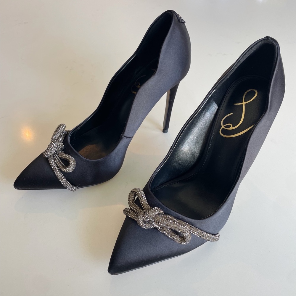 Sam Edelman Deela Black Satin Pumps With Bow - Gem